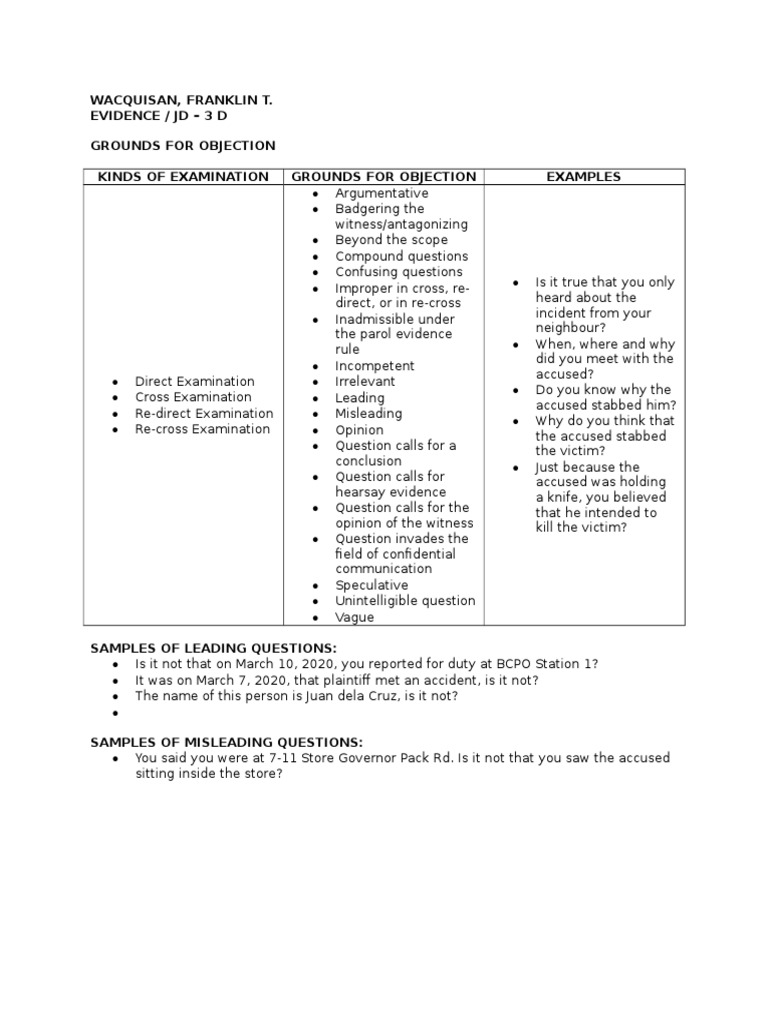 OBJECTION | PDF | Witness | Public Law