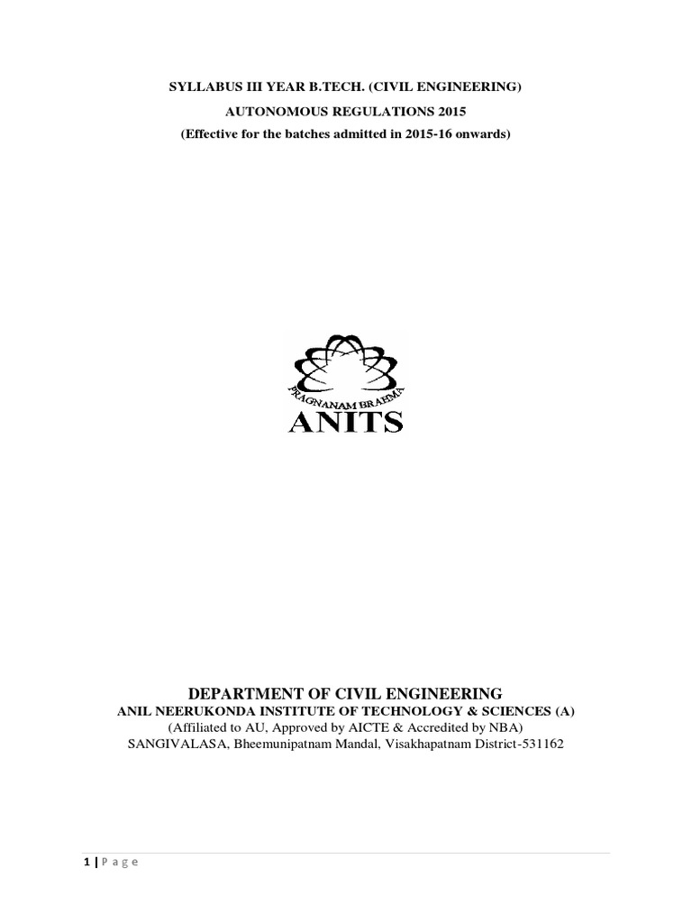 ANITS II and III Year B.Tech. Civil Autonomous Syllabus | PDF | Force ...