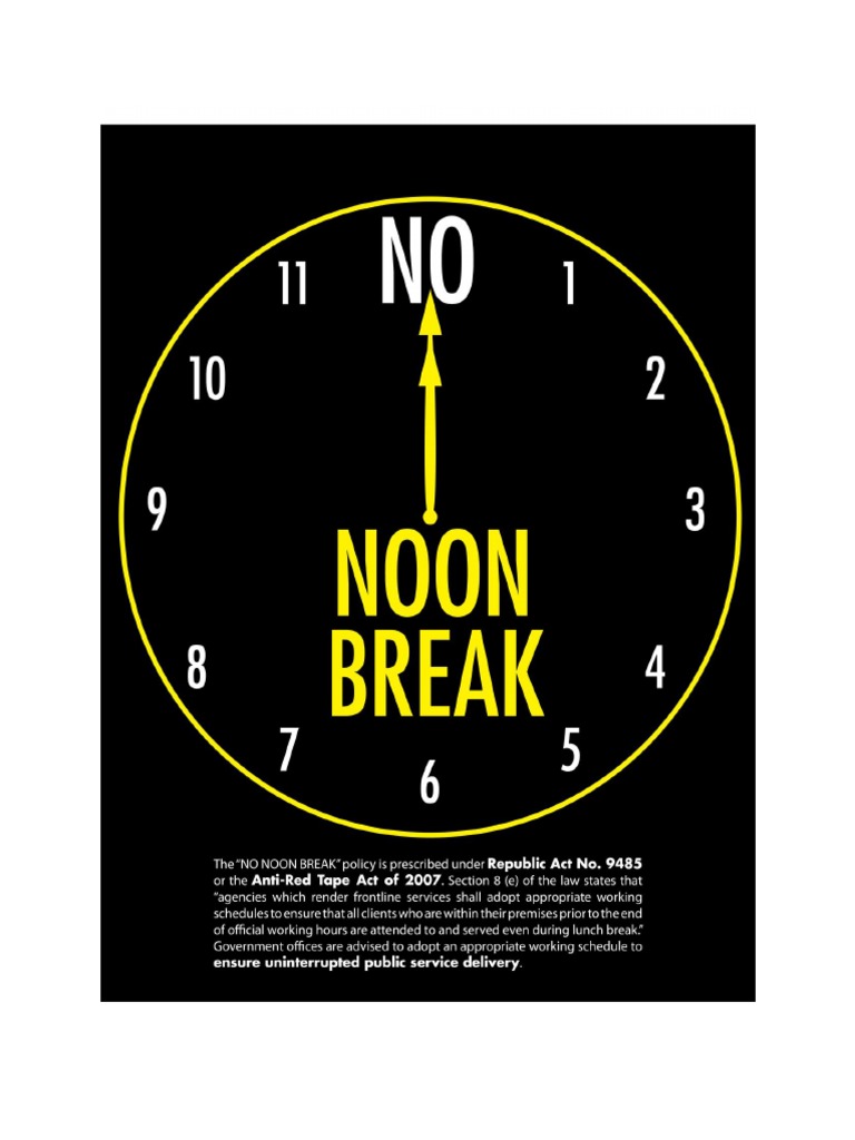 No Noon Break Policy Poster Sign | PDF