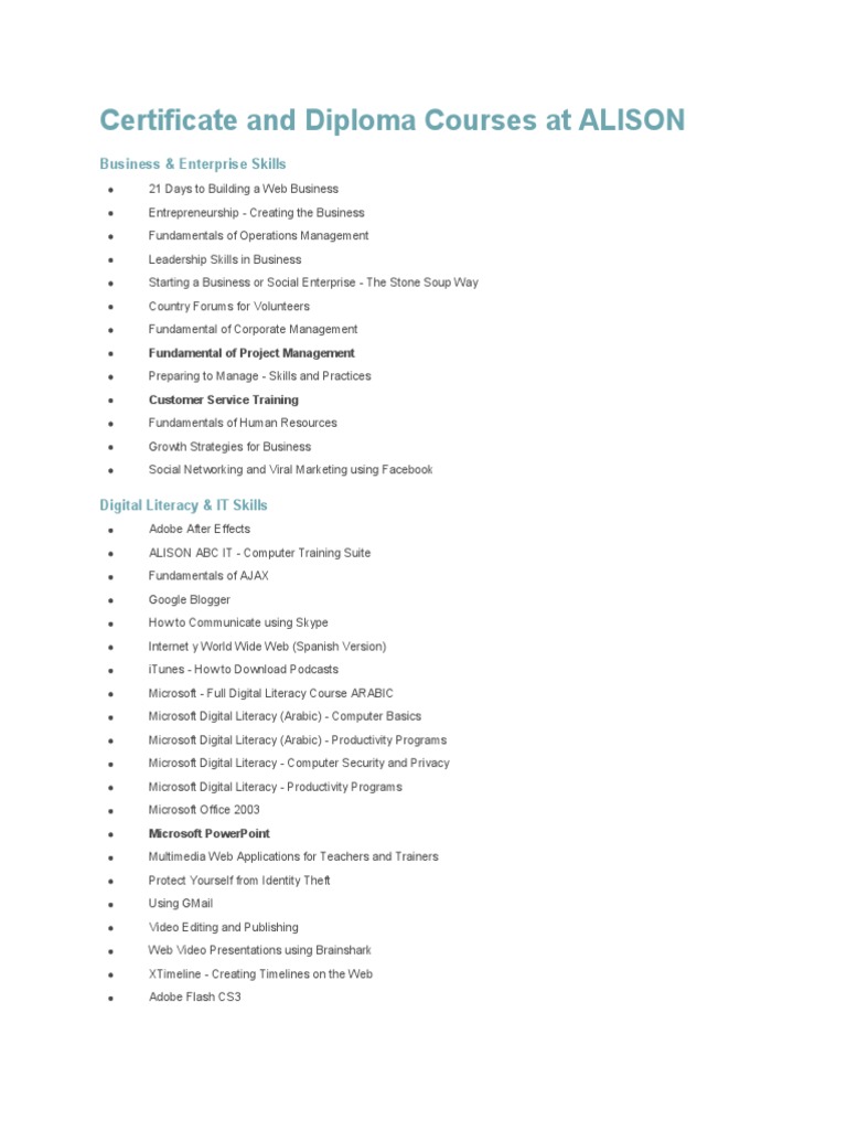 Certificate and Diploma Courses at ALISON | PDF | Teaching Mathematics ...