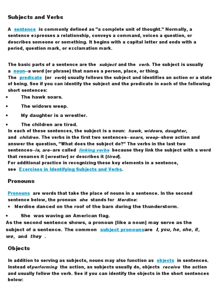 Practice Identifying Subjects and Verbs | PDF | Subject (Grammar) | Verb