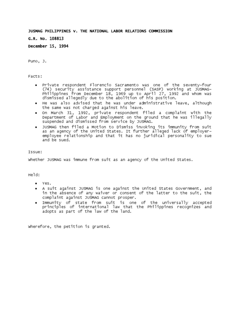 JUSMAG Philippines Immunity Ruling | PDF