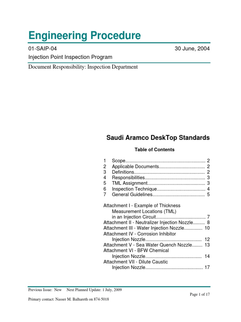01 SAIP 04 - Injection Point Inspection | PDF | Pipe (Fluid Conveyance ...