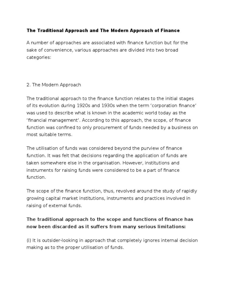 Finance Approaches: Traditional vs. Modern | PDF | International ...