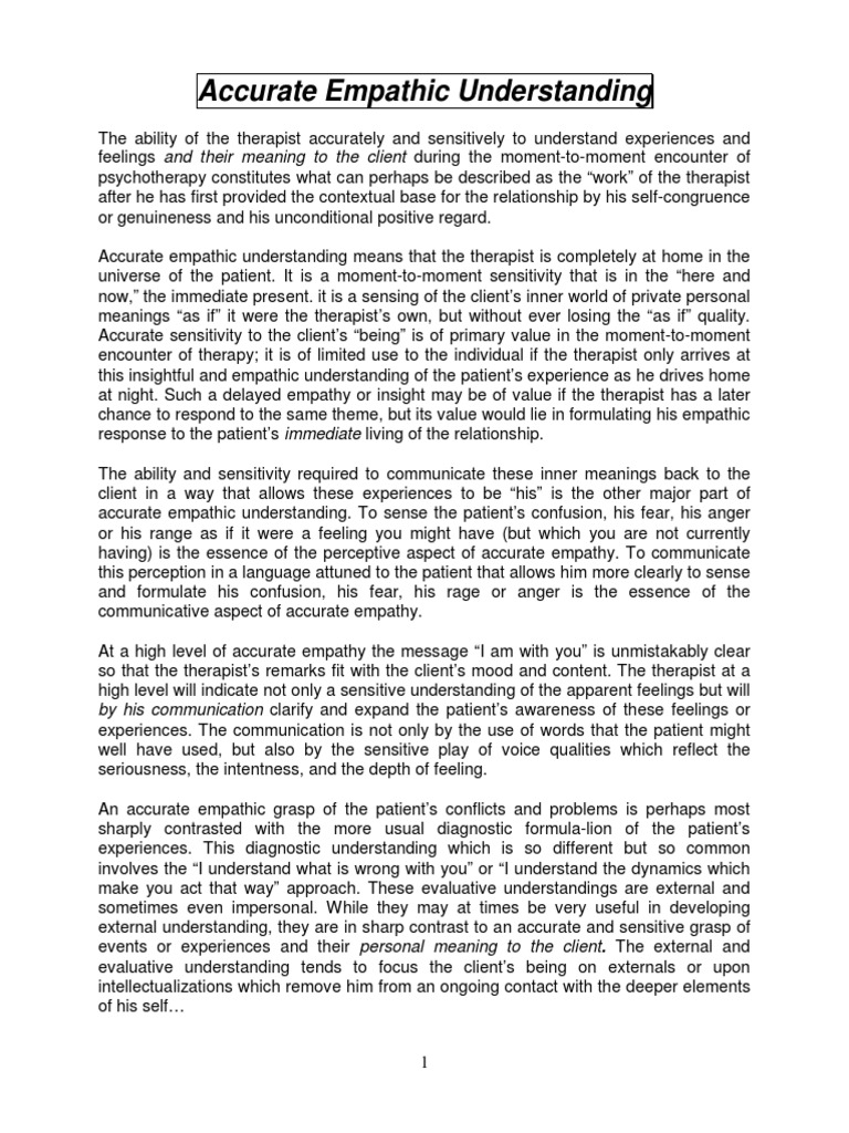 Accurate Empathic Understanding | PDF | Empathy | Psychotherapy
