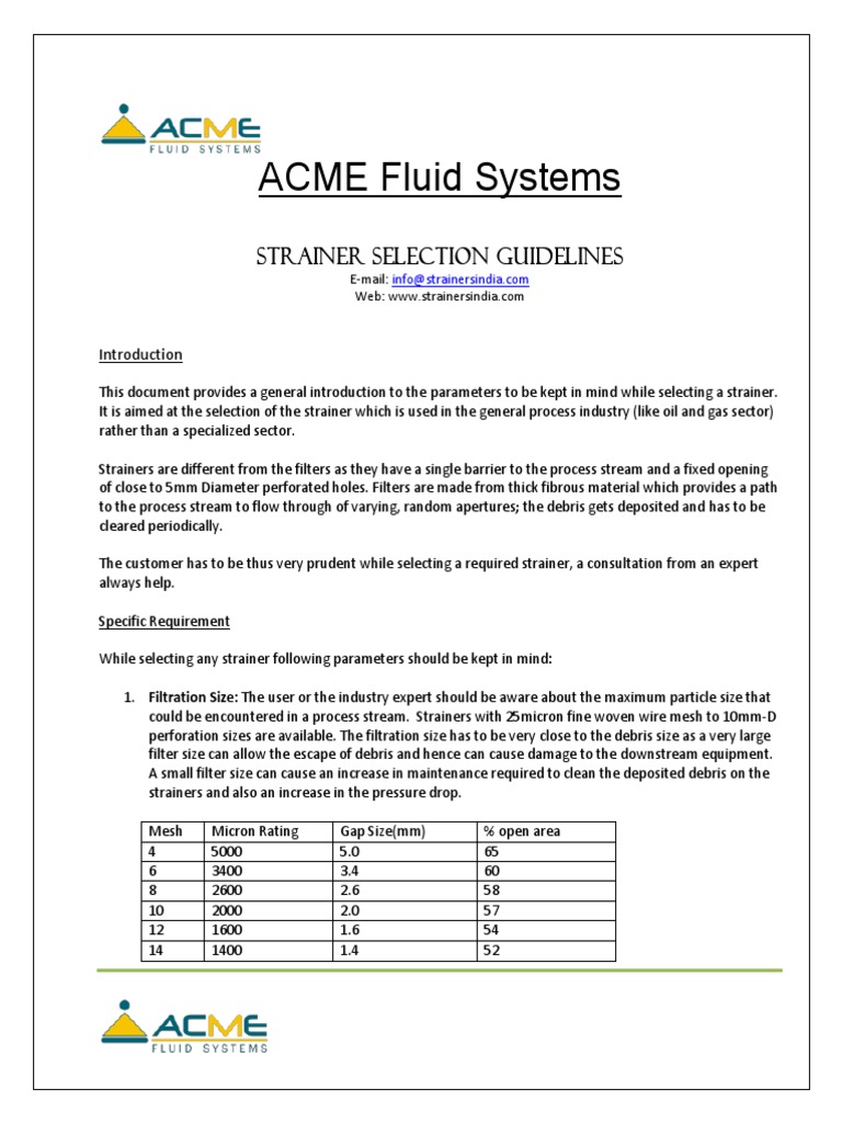 ACME Strainers Introduction PDF | PDF | Filtration | Pipe (Fluid ...