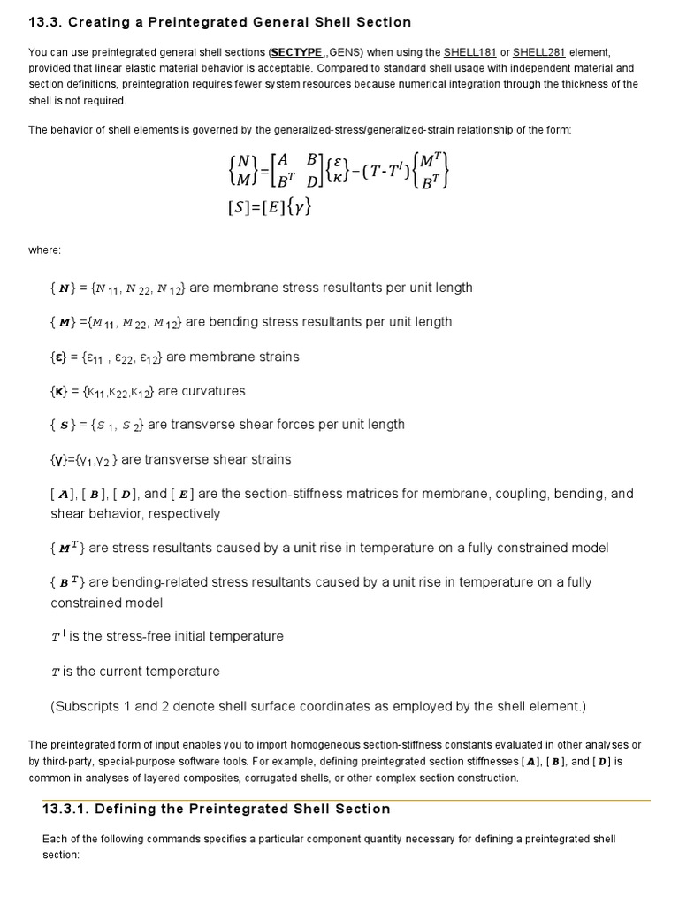 2 - SHELL281 - Creating A Preintegrated General Shell Section | PDF | Stress (Mechanics) | Bending