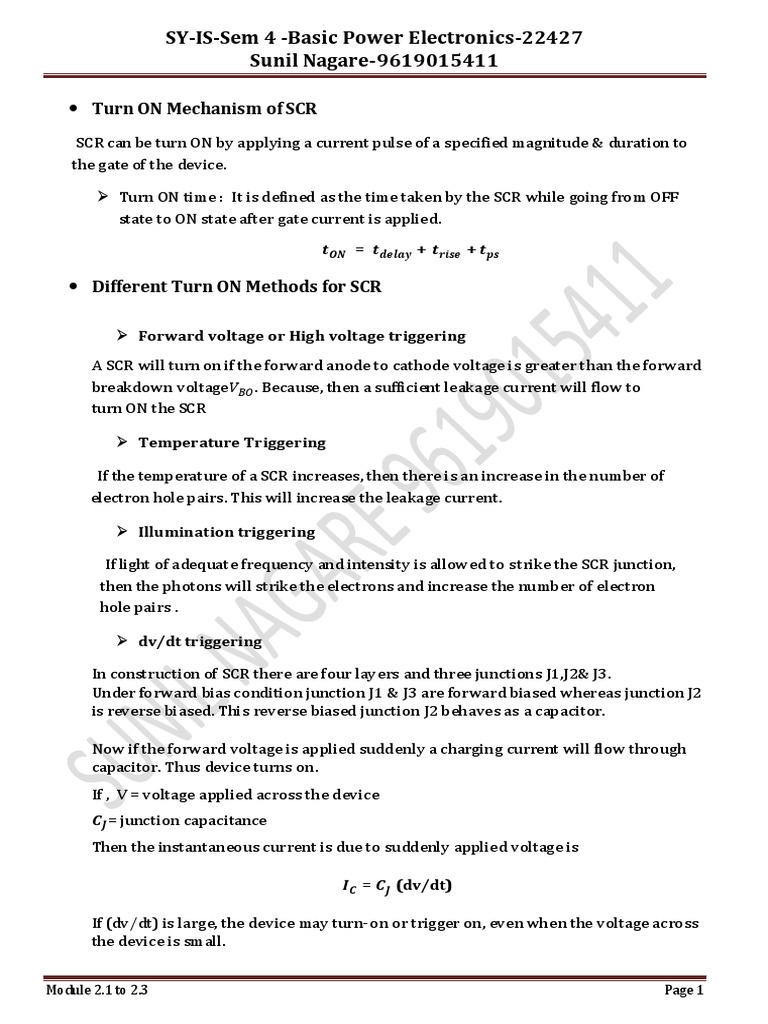 Basic Power Electronics Notes 2.1 To 2.3 PDF | PDF | P–N Junction ...