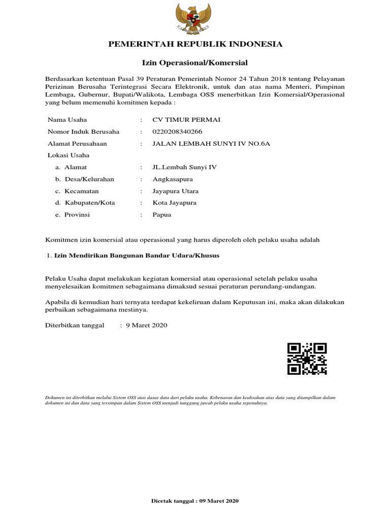 Contoh IZIN - KOMERSIAL | PDF