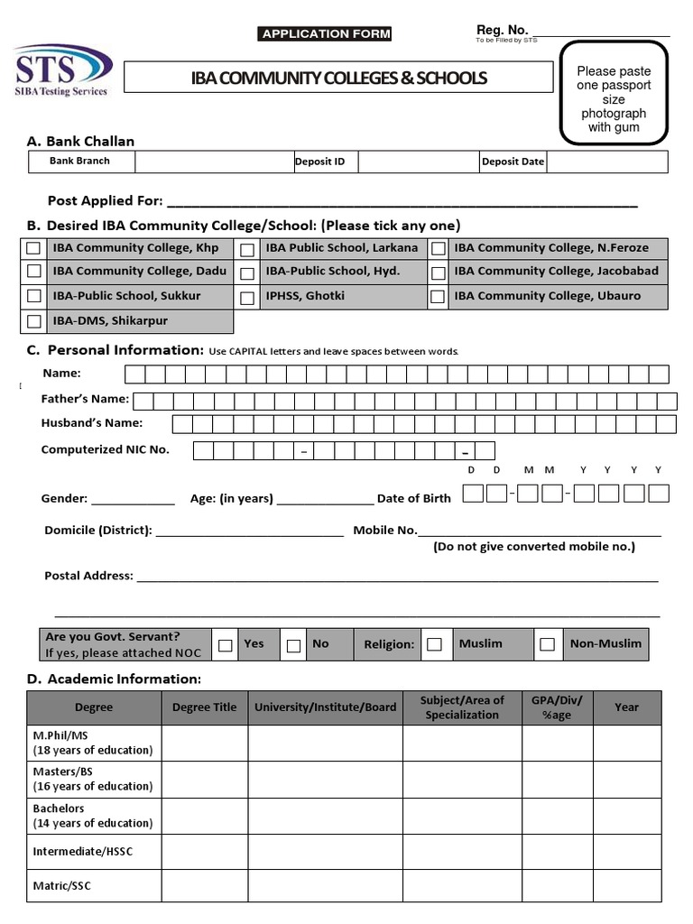 Application Form For IBA Community Colleges Schools | PDF | Qualifications