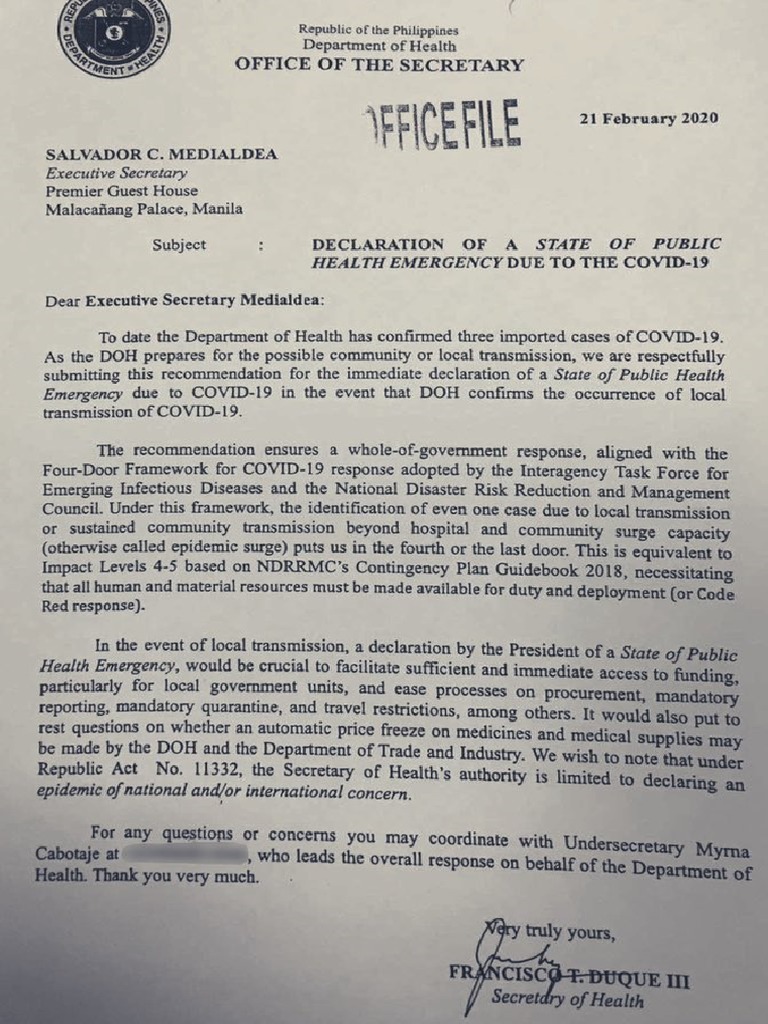 DOH Letter To OP | PDF