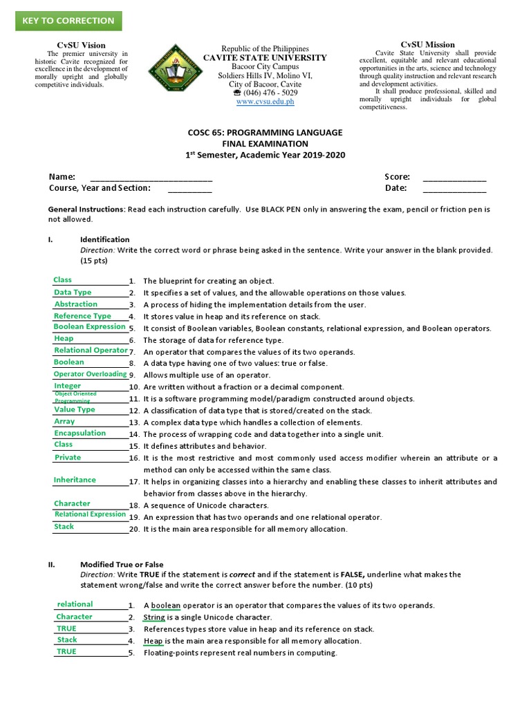 02.final Examination Answer Key | PDF | Data Type | Class (Computer Programming)