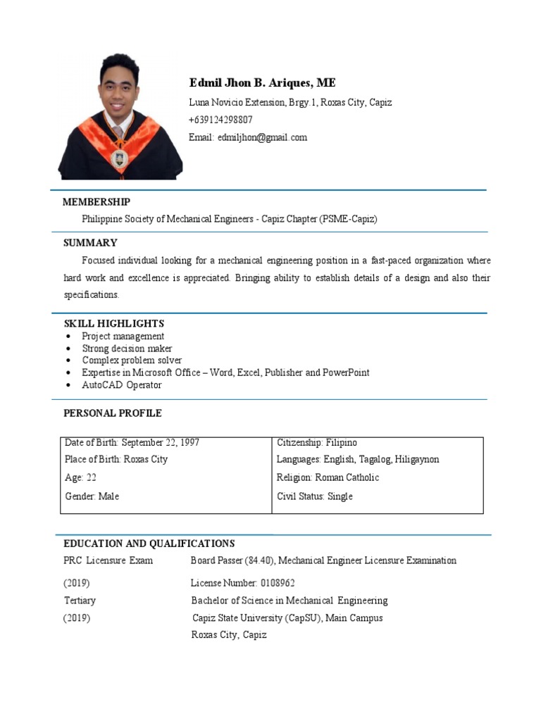 Curriculum Vitae | PDF | Engineer | Behavior Modification