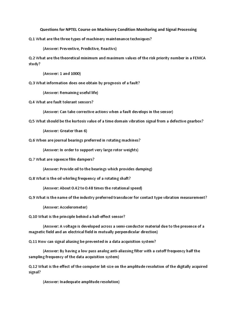 NPTEL Questions | PDF | Bearing (Mechanical) | Signal Processing