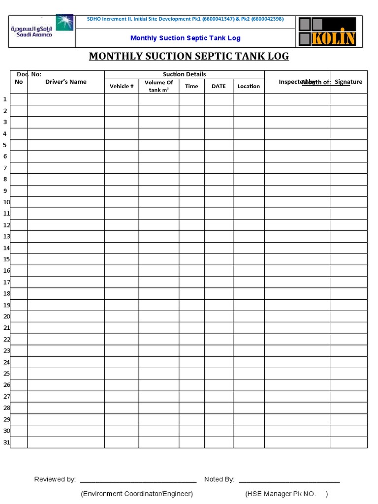 3.3.4 Monthly Suction Septic Tank Log | PDF