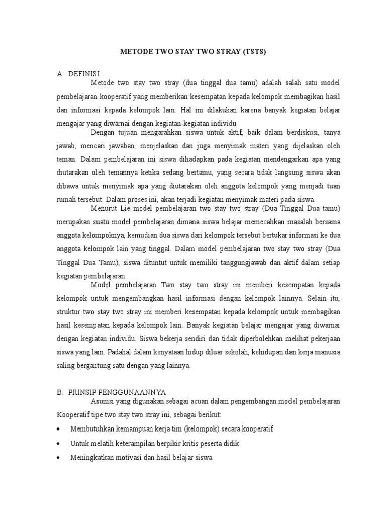 Metode Pembelajaran Two Stay Two Stray | PDF