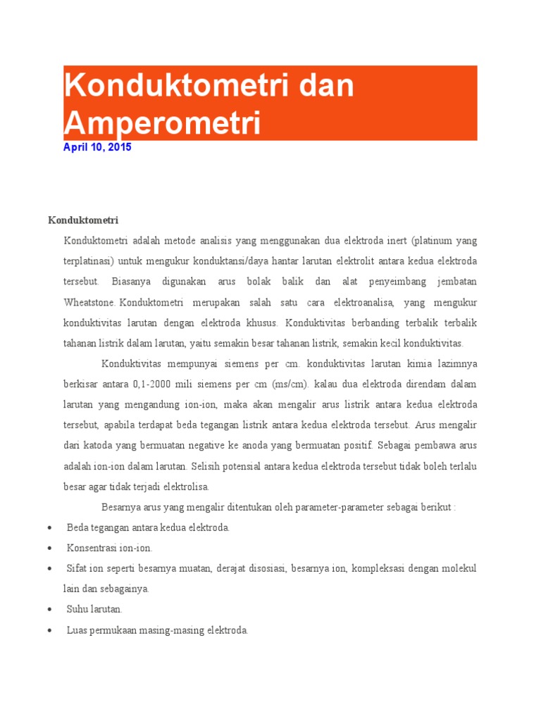 Konduktometri Dan Amperometri | PDF