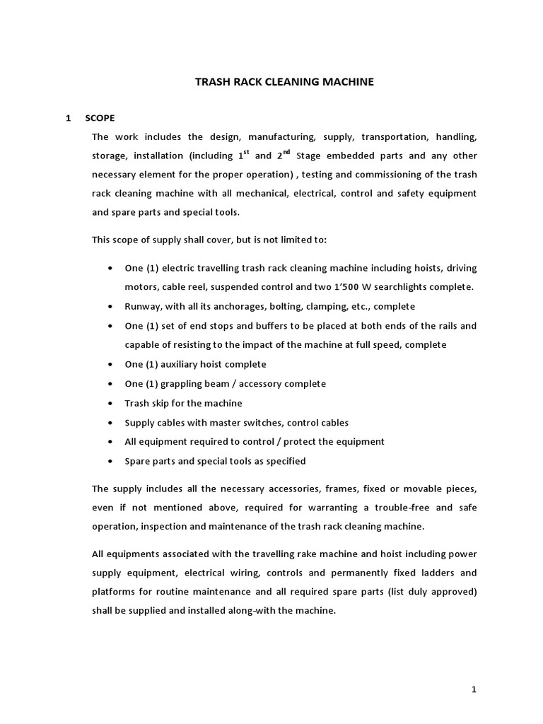 Trash Rack Cleaning Machine | PDF | Switch | Machines