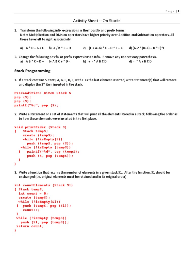 Activity5 - Stacks - Answers | PDF | Subroutine | Computer Programming