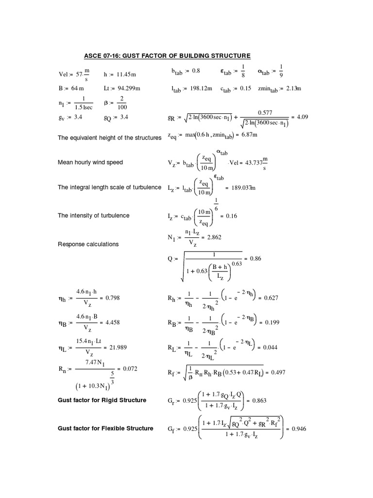Mathcad - ASCE 07-16 Gust Factor of Building Structure PDF | PDF | Wound | Physical Phenomena