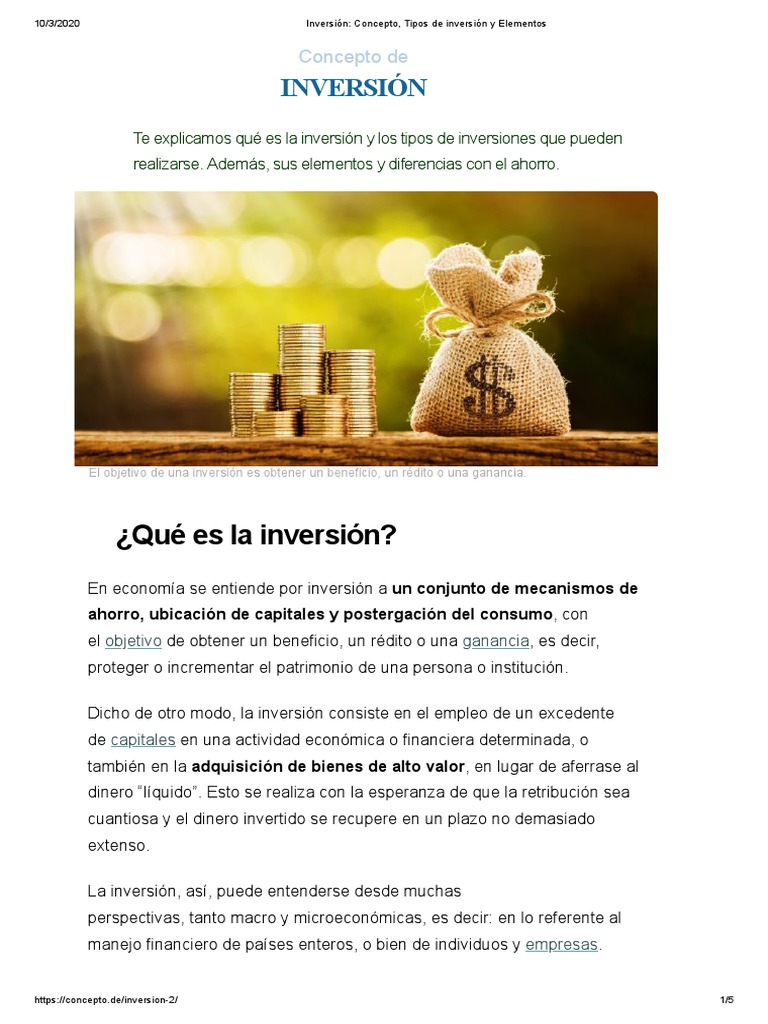 Inversión_ Concepto, Tipos de inversión y Elementos | PDF | Inversiones ...