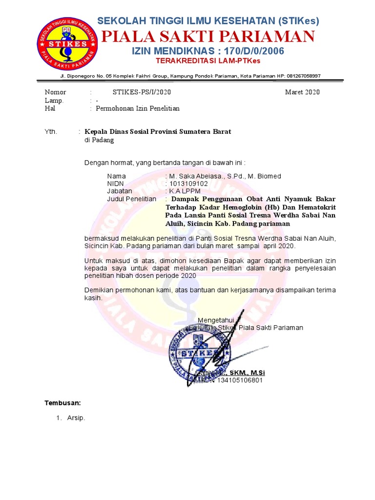 BLANKO Surat Permohonan Penelitian | PDF