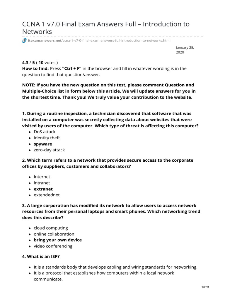 CCNA 1 v70 Final Exam Answers Full Introduction To Networks | Download ...
