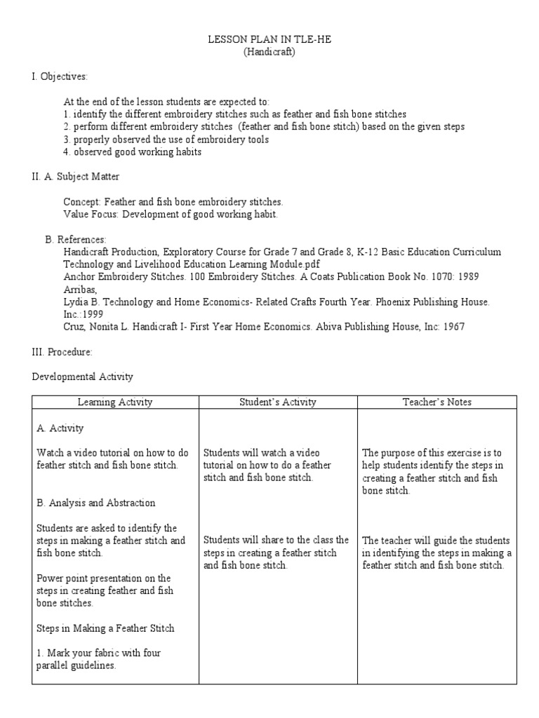 Handicraft Lesson Plans