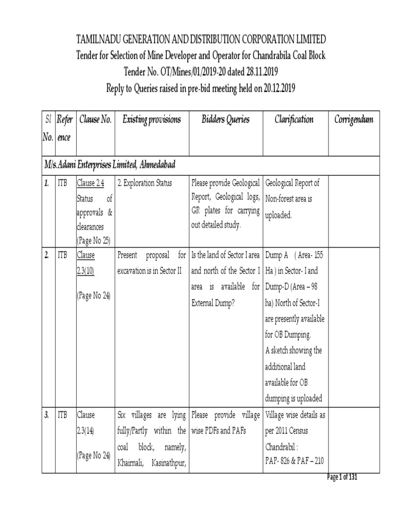 Pre Bid Queries Reply | PDF | Rail Transport | Coal Mining