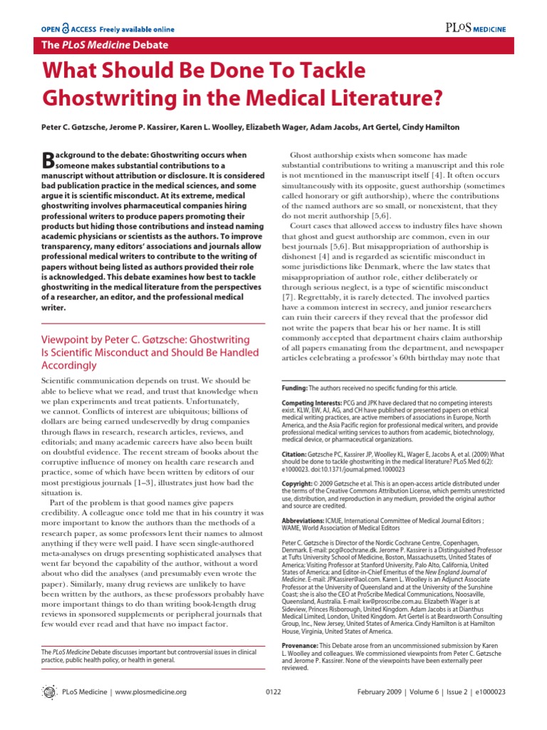 Gotzsche - PLoS Medicine - What Should We Done To Tackle Ghostwriting ...