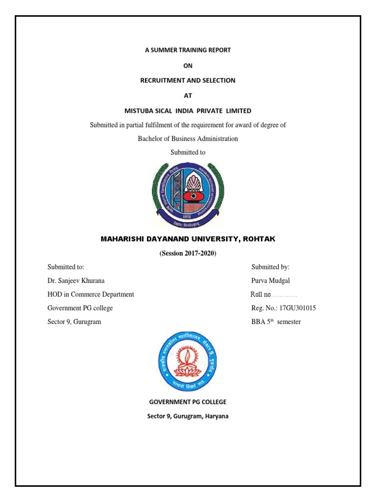 Summer Training Report | PDF | Recruitment | Employment