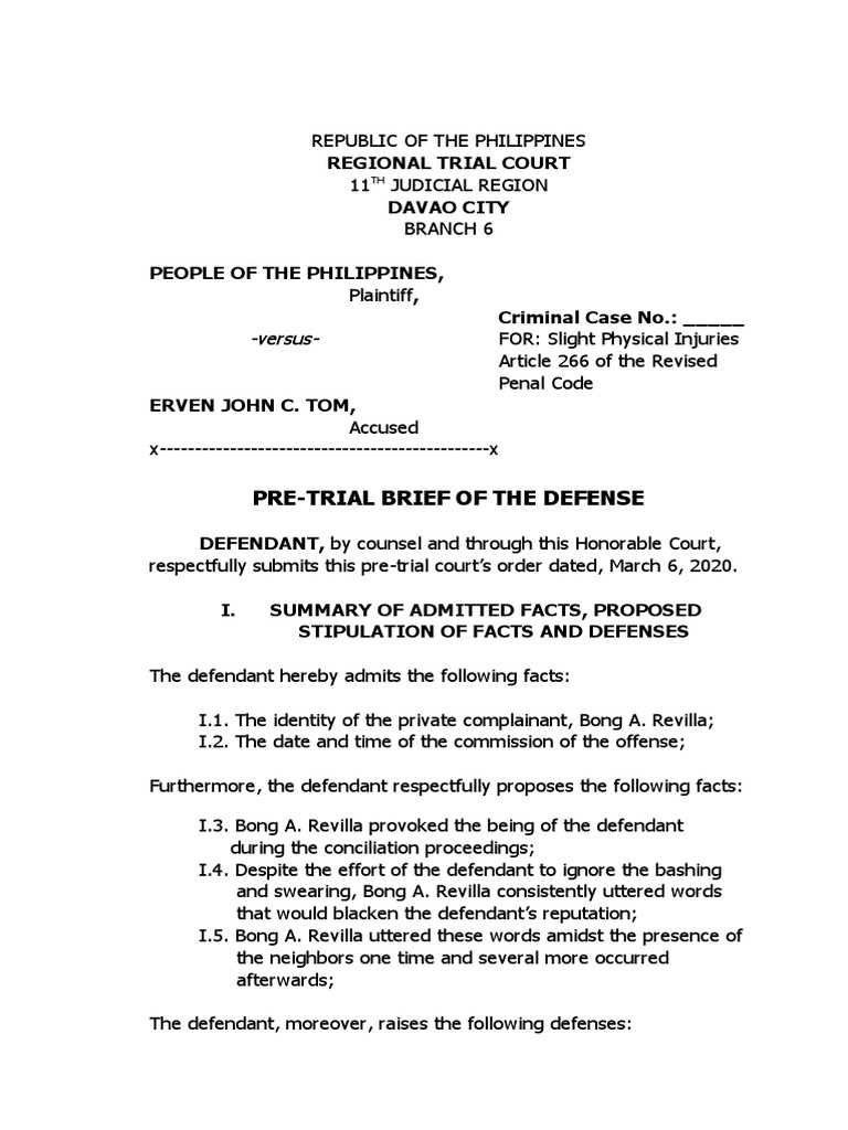 Pre-Trial Brief | PDF | Plaintiff | Criminal Law