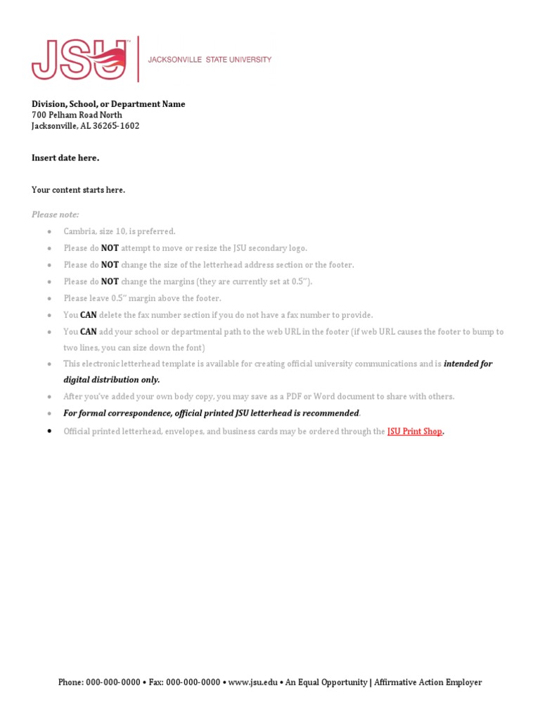 JSU Electronic Letterhead Guidelines | PDF