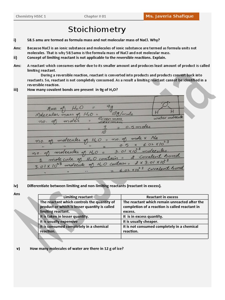 Chemistry Chap 1 Notes | PDF | Stoichiometry | Mole (Unit)