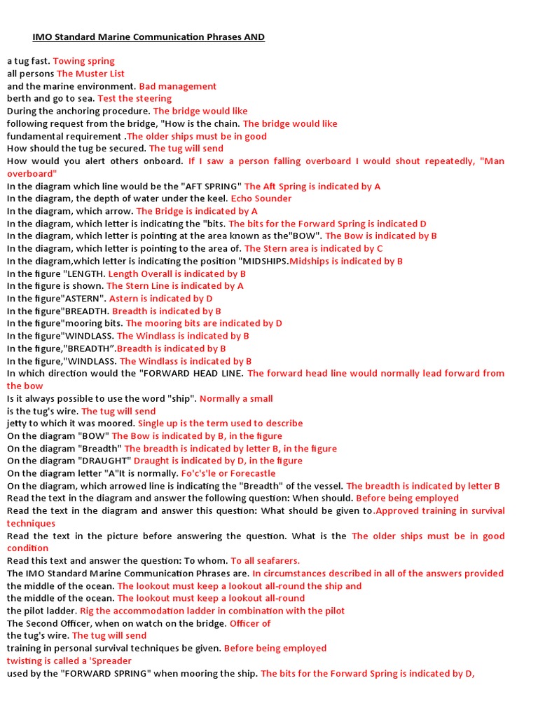 IMO Standard Marine Communication Phrases | PDF | Water Transport | Ships
