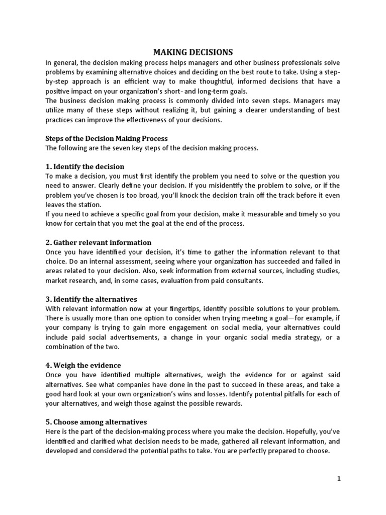 Making Decisions | PDF | Goal | Decision Making