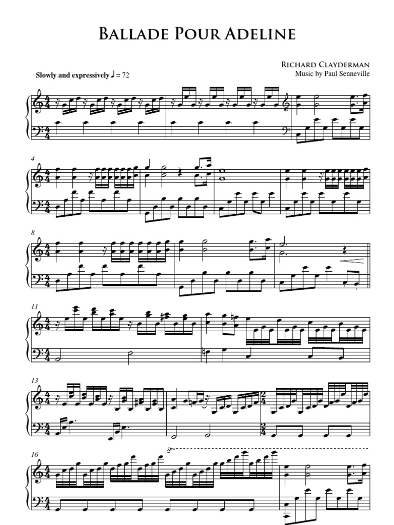 Ballade Pour Adeline | Pop Songs | Compositions For Keyboard