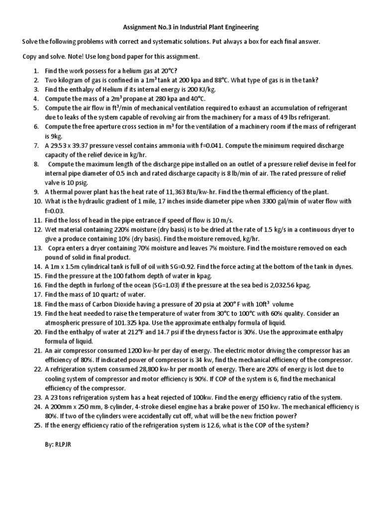 Industrial Plant Engineering Assignment Solutions | PDF | Pressure ...