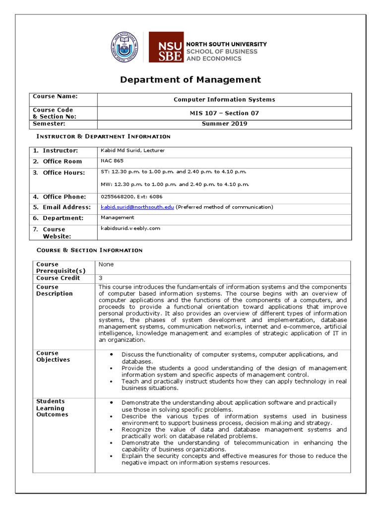 Mis 107 - Course - Outline | PDF | Information System | Microsoft Access