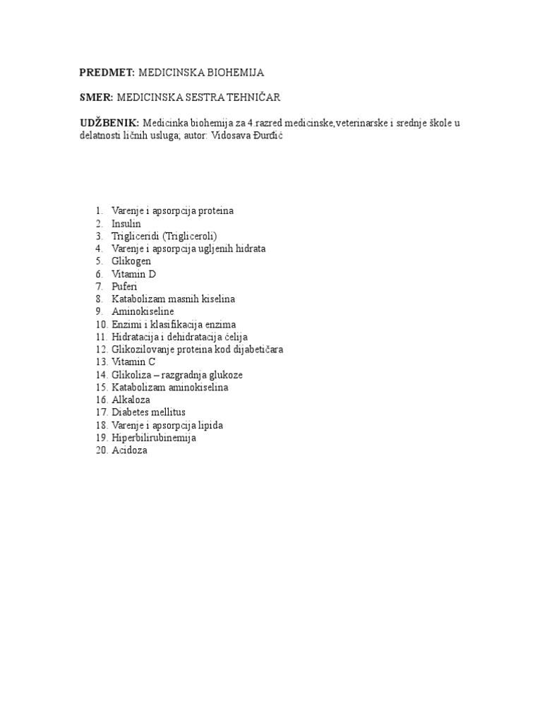 Medicinska Biohemija | PDF