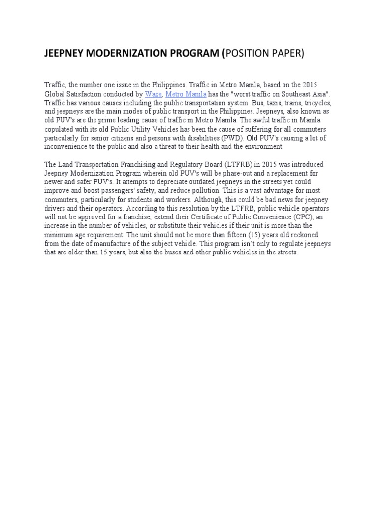Jeepney Modernization Program Overview | PDF