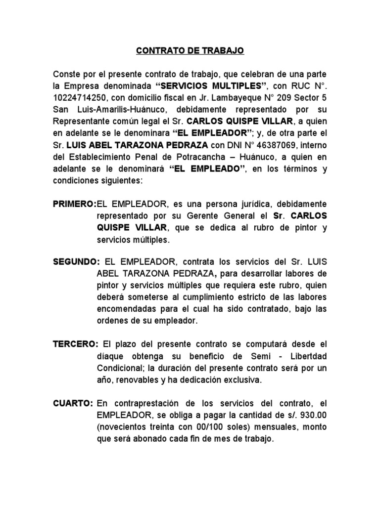 CONTRATO DE TRABAJO Pedraza | PDF | Información del gobierno ...