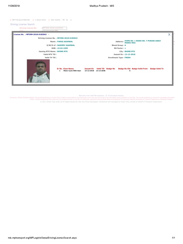 Madhya Pradesh - MIS PDF | PDF | Driver's License