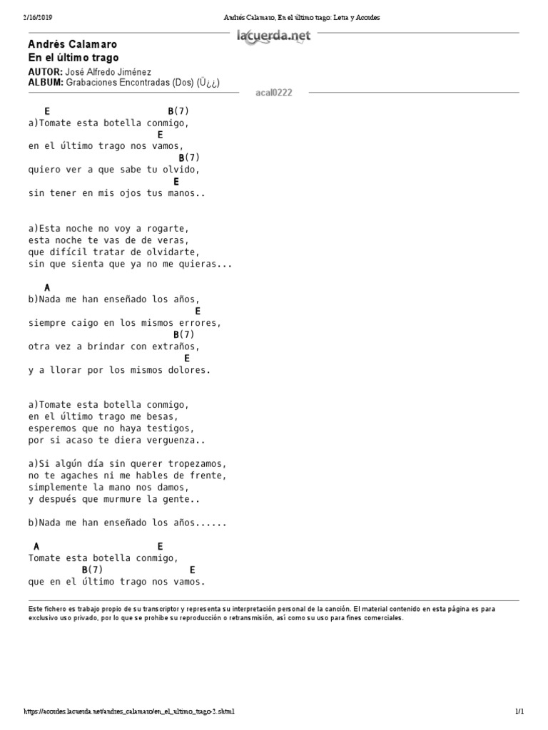 Andrés Calamaro, en El Último Trago - Letra y Acordes | PDF