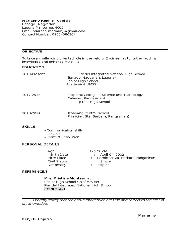 Work-Immersion-Resume-kenji | PDF