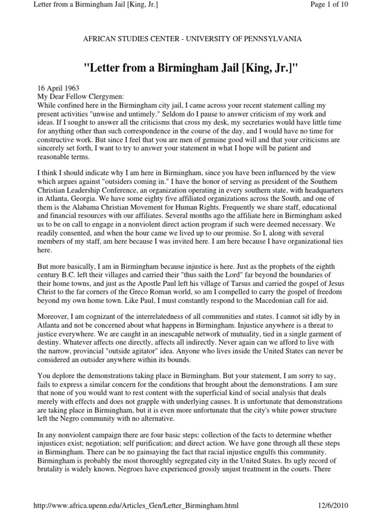 Letter From A Birmingham Jail (King, JR.) | PDF | Extremism