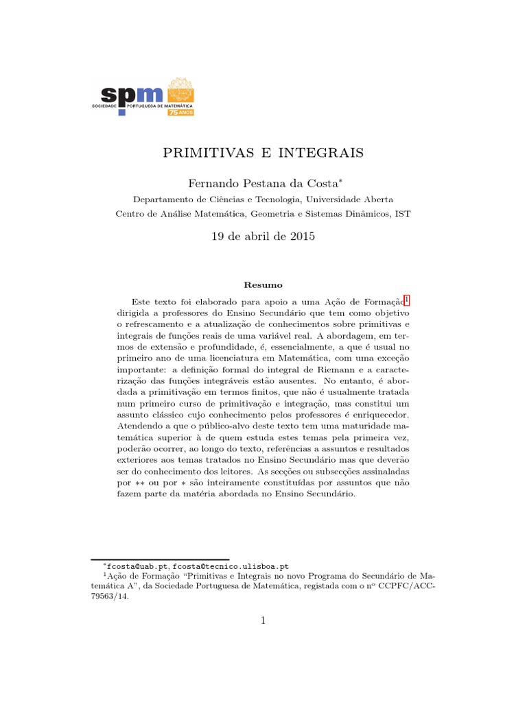 Primitivas e Integrais: Guia para Professores | PDF | Derivado | Fração ...