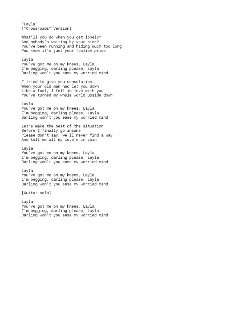 Eric Clapton Layla Lyrics Crossroads Version | PDF