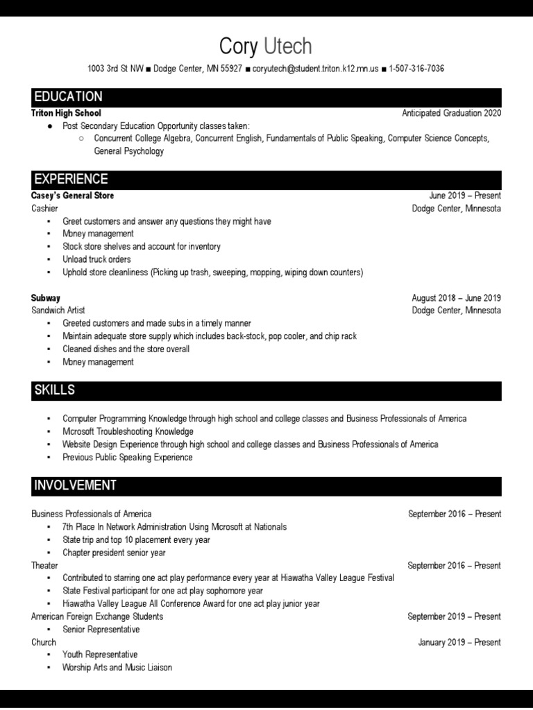 Cory Utech Resume | PDF | Behavior Modification | Cognition