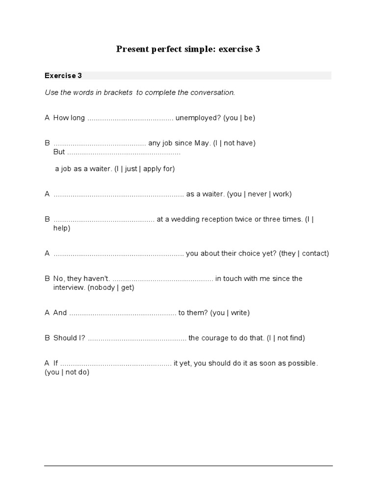 Present Perfect Simple Exercise 3 | PDF